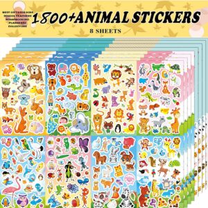 sinceroduct animal stickers assortment set, 8 sheets (1800+ count), 16 themes collection for kids, children, teacher, parent, grandparent, school