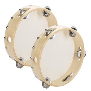 tosnail 2 pack 8" wood handheld tambourine - single row 5 pairs jingles