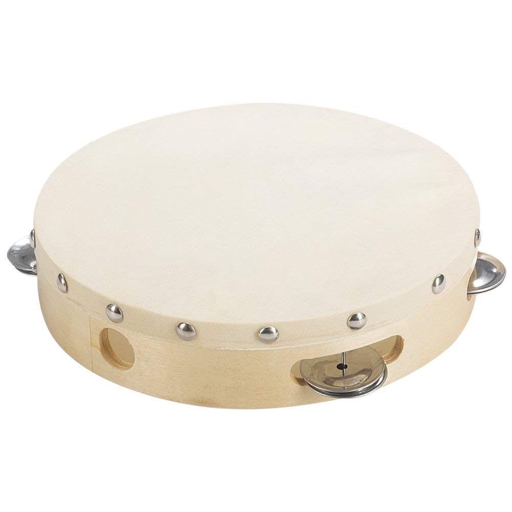 Tosnail 2 Pack 8" Wood Handheld Tambourine - Single Row 5 Pairs Jingles