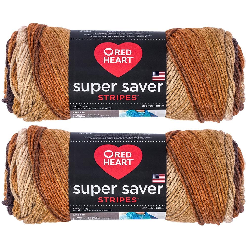 Bulk Buy: Red Heart Super Saver (2-Pack) (Latte Stripes, 5 oz Each Skein)