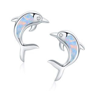 925 sterling silver synthetic opal earrings studs hypoallergenic dolphin earrings cute birthday gift for her