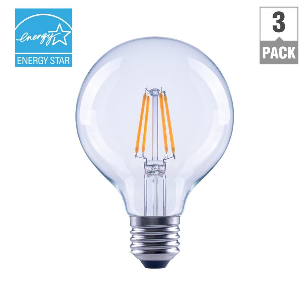 EcoSmart 40-Watt Equivalent G25 Globe Dimmable Energy Star Clear Glass Filament Vintage Style LED Light Bulb Daylight (3-Pack)