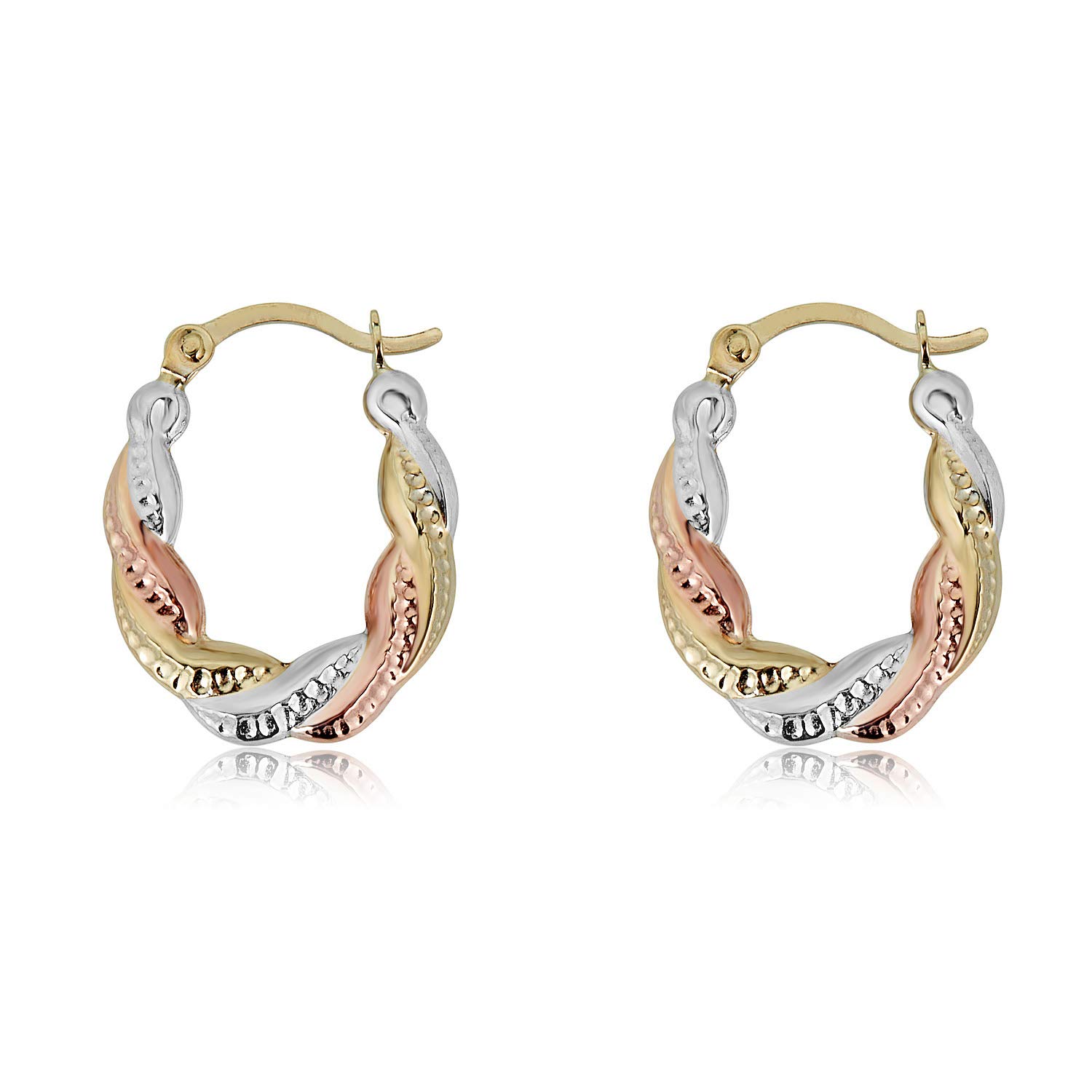 AVORA 10K Gold Twist Three-Tone Hoop Earrings