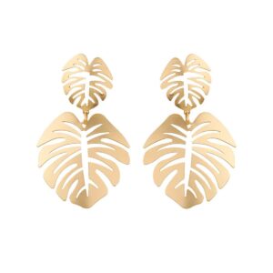 gold green palm leaf dangle earrings tropical monstera leaves eardrop for women bohemia jewelry-gold