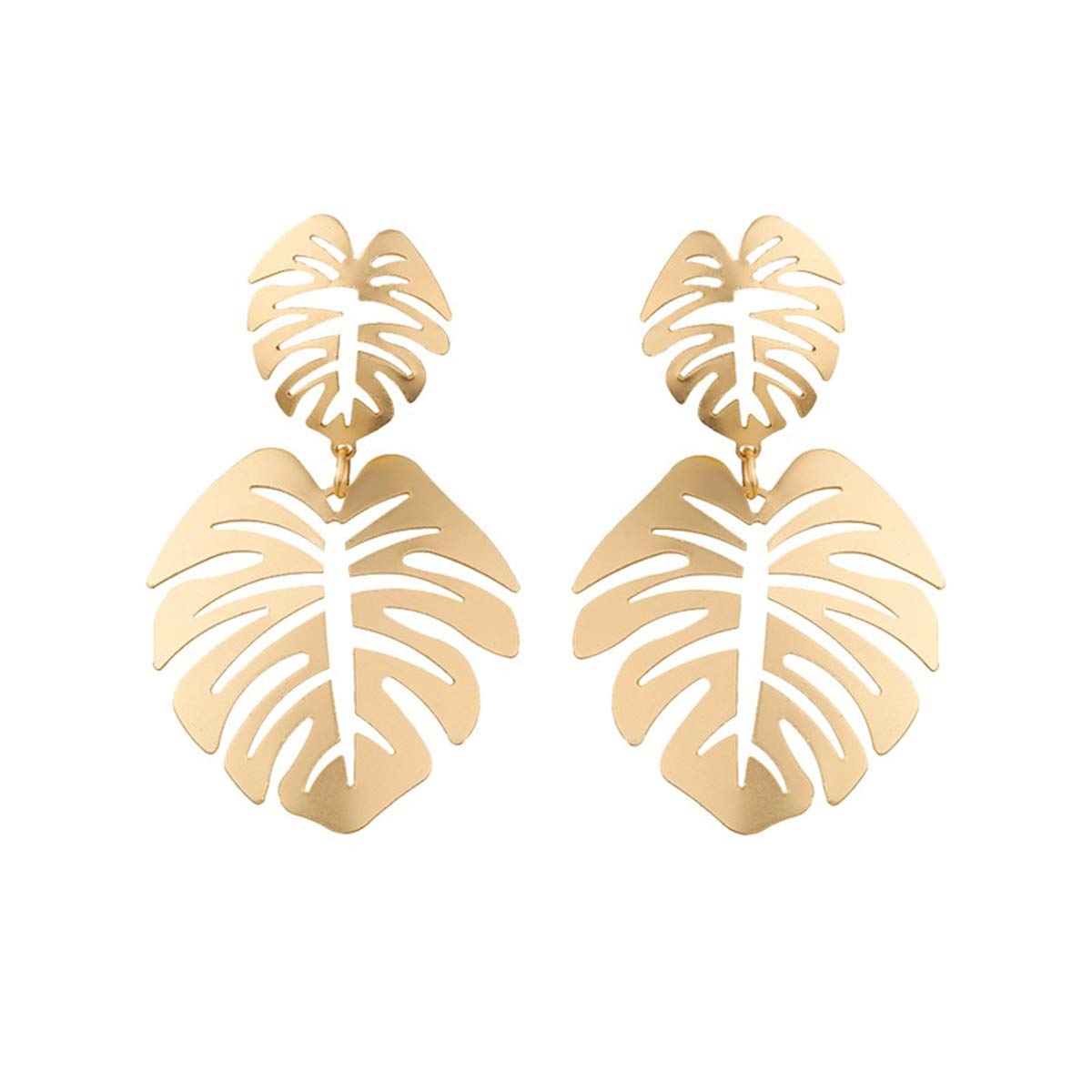 Gold Green Palm Leaf Dangle Earrings Tropical Monstera Leaves Eardrop for Women Bohemia Jewelry-gold