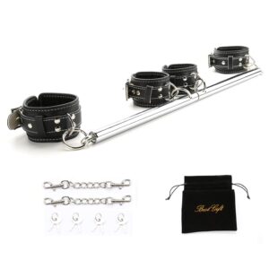 exreizst adjustable metal spreader bar and leather straps set black (black 1)