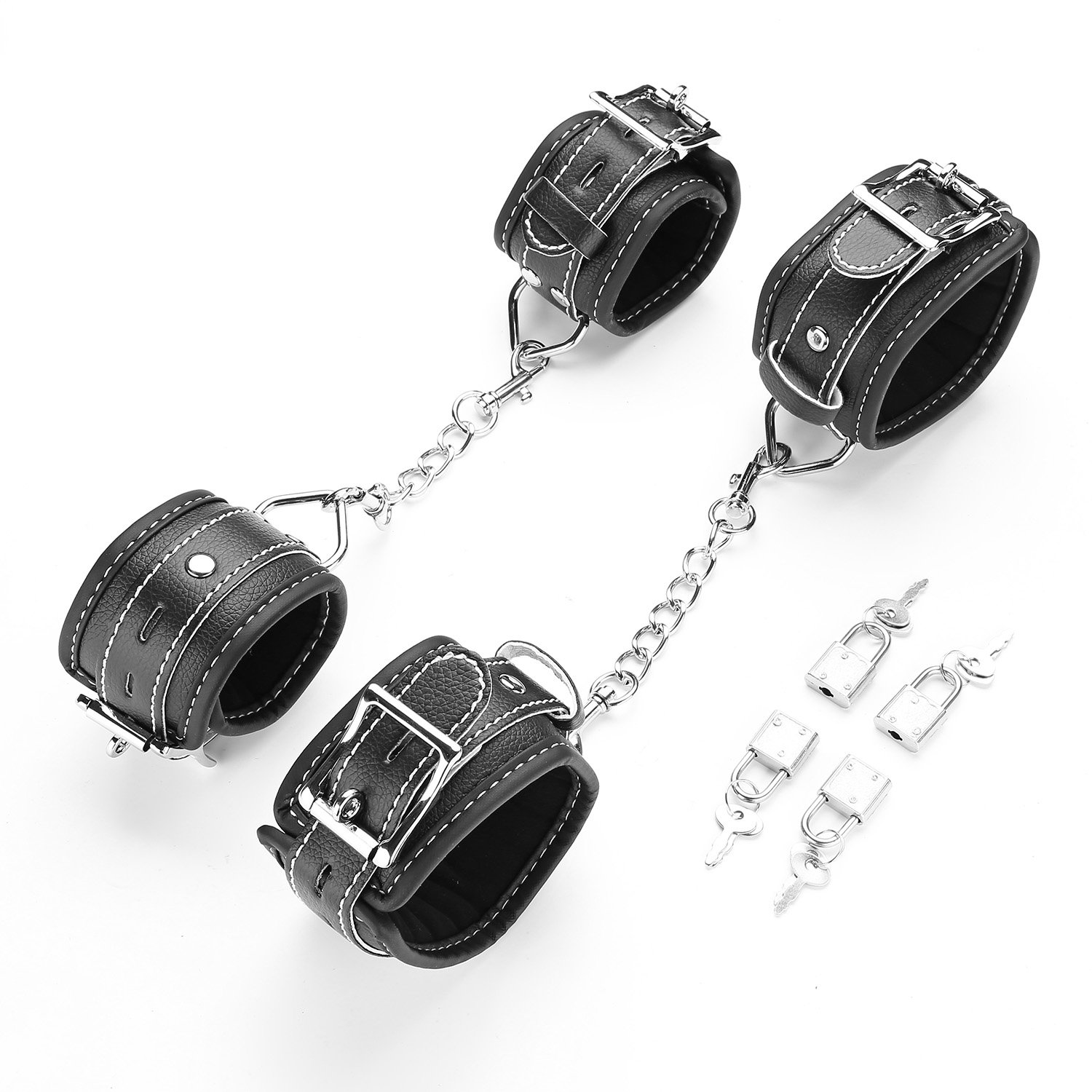 EXREIZST Adjustable Metal Spreader Bar and Leather Straps Set Black (Black 1)