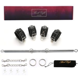 EXREIZST Adjustable Metal Spreader Bar and Leather Straps Set Black (Black 1)