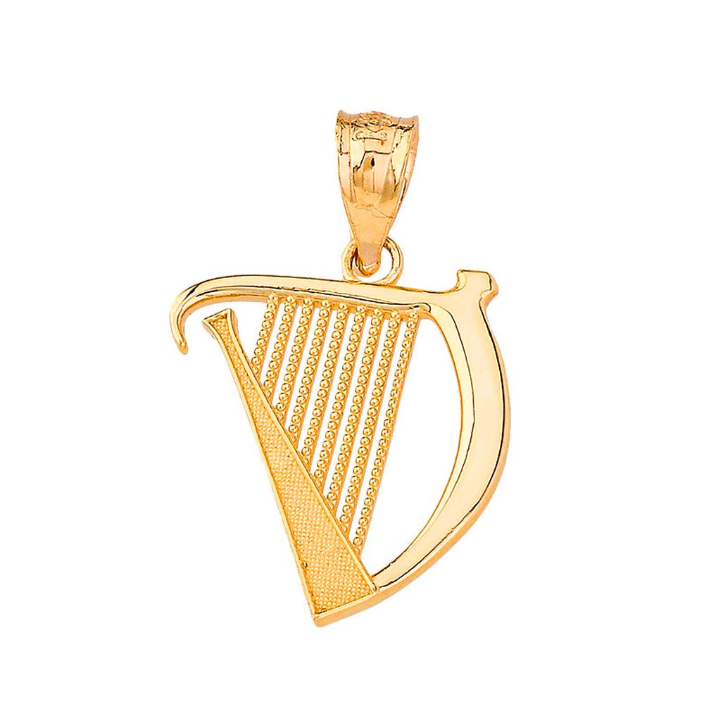 Sideways Crosses Certified 10k Yellow Gold Harp Musical Instrument Musician Charm Pendant