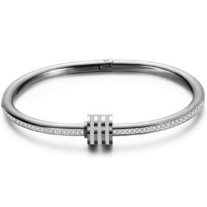 jude jewelers stainless steel oval shape cubic zircon bangle bracelet (silver)