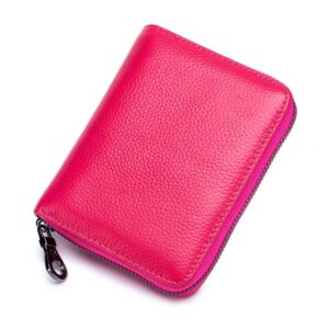 genuine leather credit card holder case rfid card wallet travel passport wallet for women 24 card slots (rose)