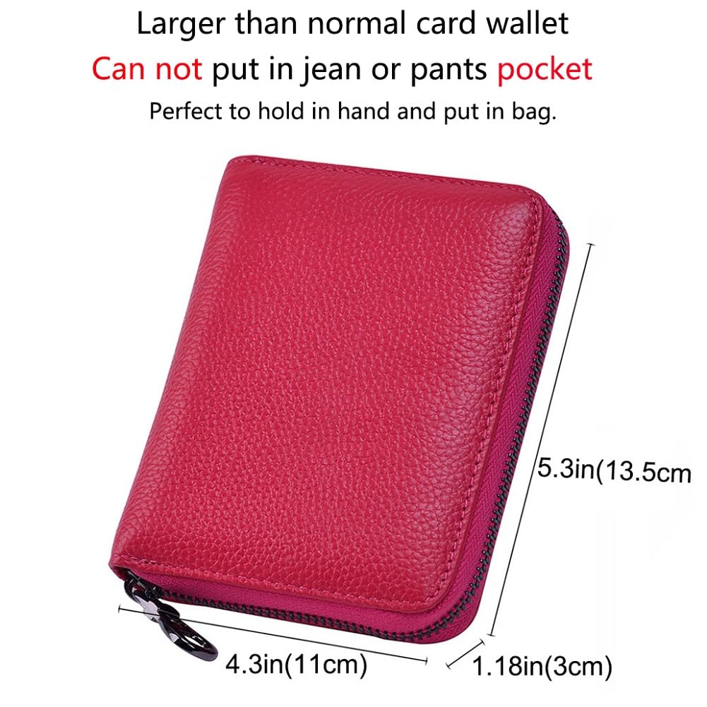 Genuine Leather Credit Card Holder Case RFID Card Wallet Travel Passport Wallet for Women 24 card slots (rose)