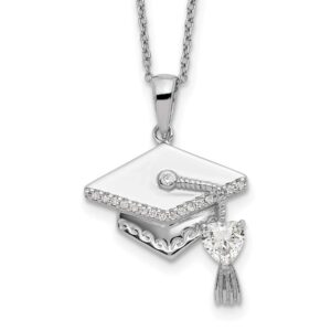 icecarats 925 sterling silver cubic zirconia cz graduation cap chain necklace