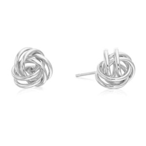 14k gold love knot stud earrings, 9mm diameter, push-back, white gold…