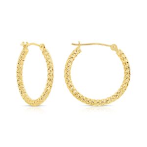 14k yellow gold spiral textured round hoop earrings, 2mm thickness (20mm - 0.78 inch)…