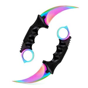 topoint karambit knife, stainless steel fixed blade knife with sheath and cord knife cs-go for hunting camping and field survival (rainbow)