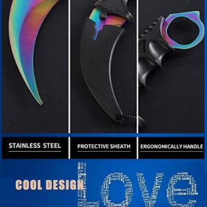 TOPOINT Karambit Knife, Stainless Steel Fixed Blade Knife with Sheath and Cord Knife CS-GO for Hunting Camping and Field Survival (Rainbow)