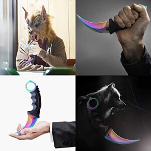 TOPOINT Karambit Knife, Stainless Steel Fixed Blade Knife with Sheath and Cord Knife CS-GO for Hunting Camping and Field Survival (Rainbow)