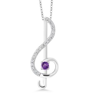 gem stone king 925 sterling silver treble clef purple amethyst pendant necklace music note jewelry gift for women by keren hanan (0.29 cttw, with 18 inch silver chain)