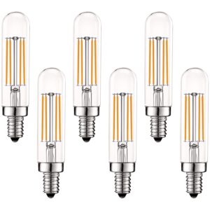 luxrite vintage e12 led bulb 60w equivalent, t6 t6.5, 2700k (warm white), 500 lumens, dimmable candelabra led tube bulbs 5w, clear glass, edison filament tubular light bulb, ul listed (6 pack)