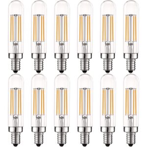 luxrite vintage e12 led bulb 60w equivalent, t6 t6.5, 2700k (warm white), 500 lumens, dimmable candelabra led tube bulbs 5w, clear glass, edison filament tubular light bulb, ul listed (12 pack)