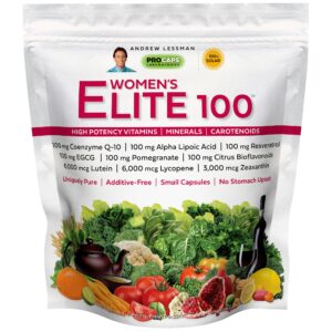 andrew lessman multivitamin - women's elite-100 120 packets – 40+ potent nutrients plus 100mg each coenzyme q10, alpha lipoic acid, resveratrol, egcg, pomegranate, citrus bioflavonoids. no additives