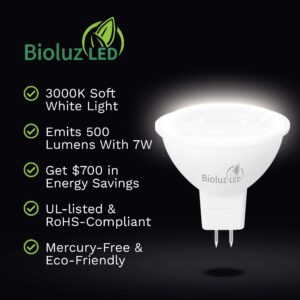 Bioluz LED 6 Pack MR16 LED Bulb 50W Halogen Replacement Non-Dimmable 7w 3000K 12v AC/DC UL Listed Pack of 6