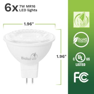 Bioluz LED 6 Pack MR16 LED Bulb 50W Halogen Replacement Non-Dimmable 7w 3000K 12v AC/DC UL Listed Pack of 6