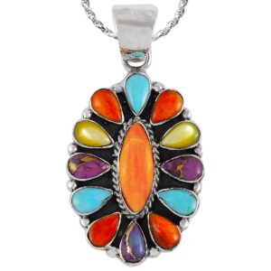 turquoise pendant necklace 925 sterling silver genuine turquoise & gemstones 20" (multi-71)