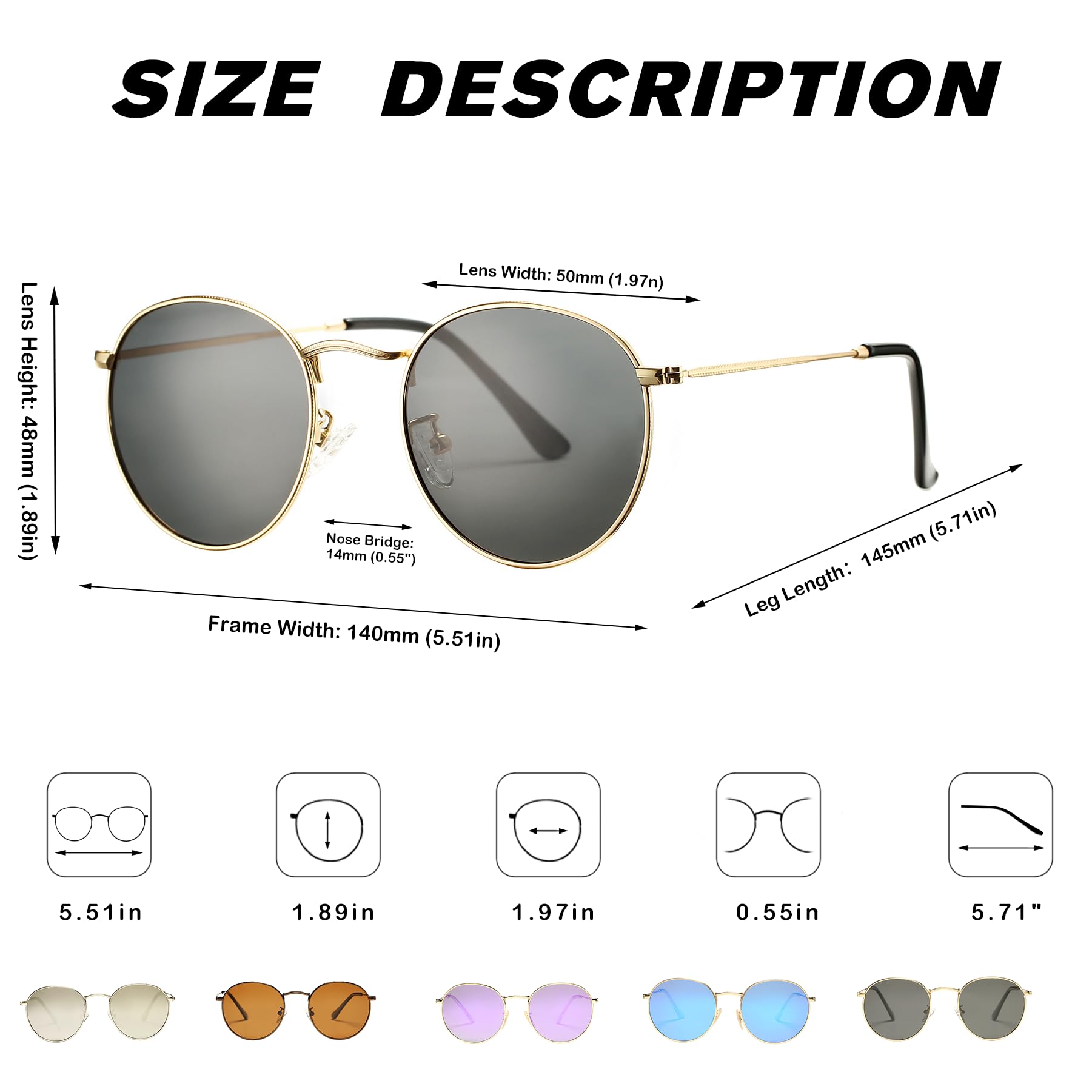 Pro Acme Small Round Metal Polarized Sunglasses for Women Retro Designer Style (Gold Frame/Black Lens)