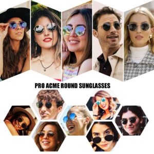 Pro Acme Small Round Metal Polarized Sunglasses for Women Retro Designer Style (Gold Frame/Black Lens)