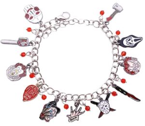 blingsoul classic horror movie charm bracelet for women - chaki merchandise halloween jewelry for women men | [j100029] jasun vorhes | red/silver