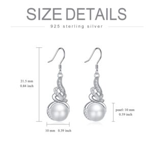 LONAGO Pearl Drop Earring White Pearl Dangle Earrings with Angel Wing Cubic Zirconia Silver Pearls Dangle Earring for Women