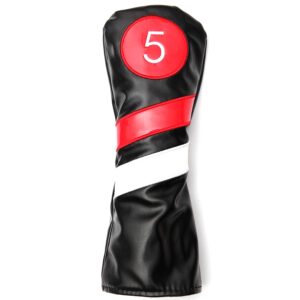 shabier golf head covers 3pcs/set driver fairway wood headcovers white red and white vintage pu leather 1 3 5 driver and fairway head covers for golf club (black 5)