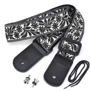 cloudmusic tenor concert soprano baritone ukulele strap coloful hawaii floral jacquard for adult size and kids(black leaves)