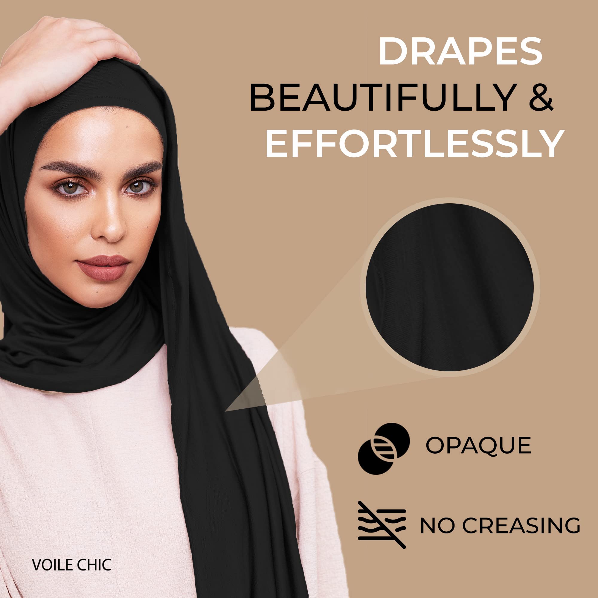 VOILE CHIC Instant Hijab Scarf For Women - Premium Jersey Head Scarf Wrap - Black