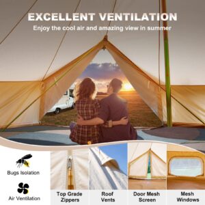 Happybuy Bell Tent for Family Camping Outdoor Hunting Party in 4 Seasons, 9.8ft/3m 100% Cotton Canvas Yurt Tent - w/Stove Jack, Luxury Glamping , Waterproof