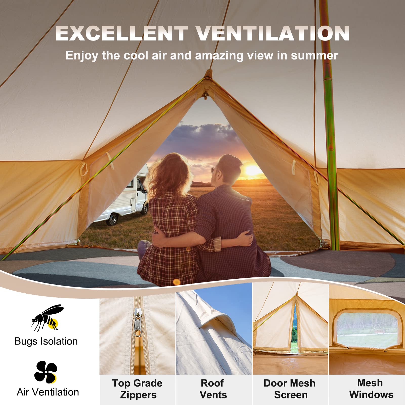 Happybuy Bell Tent for Family Camping Outdoor Hunting Party in 4 Seasons, 9.8ft/3m 100% Cotton Canvas Yurt Tent - w/Stove Jack, Luxury Glamping , Waterproof