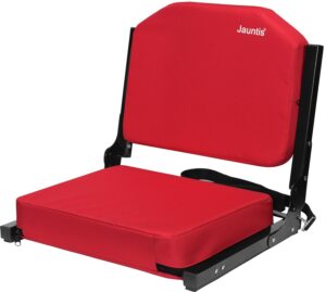 jauntis stadium seats for bleachers, bleacher seats with ultra padded comfy foam backs and cushion, wide portable stadium chairs with back support and shoulder strap, 1 pack, red