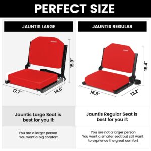 Jauntis Stadium Seats for Bleachers, Bleacher Seats with Ultra Padded Comfy Foam Backs and Cushion, Wide Portable Stadium Chairs with Back Support and Shoulder Strap, 1 Pack, Red