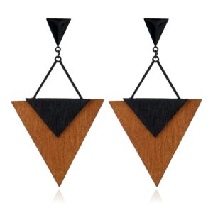 alovesoul fashion wood earrings - big triangle earrings for women beautiful dangling ladies boho jewelry, hypoallergenic statement earrings