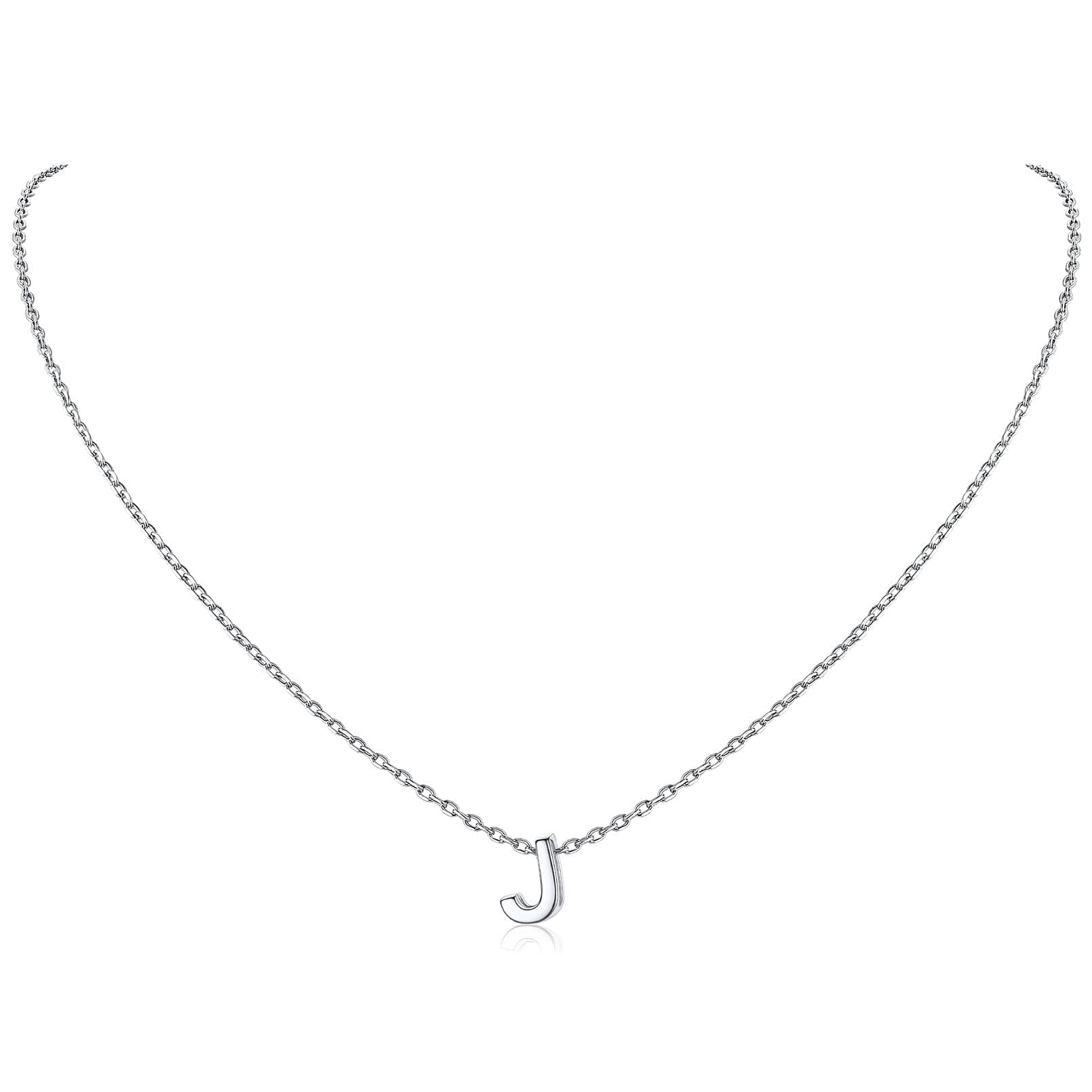 925 Sterling Silver Initial Necklace Letter Necklaces Delicate Dainty Small Pendant Necklace Silver Choker Necklace for Women J Initial Mothers Day Gifts for Mom