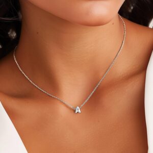 925 Sterling Silver Initial Necklace Letter Necklaces Delicate Dainty Small Pendant Necklace Silver Choker Necklace for Women J Initial Mothers Day Gifts for Mom