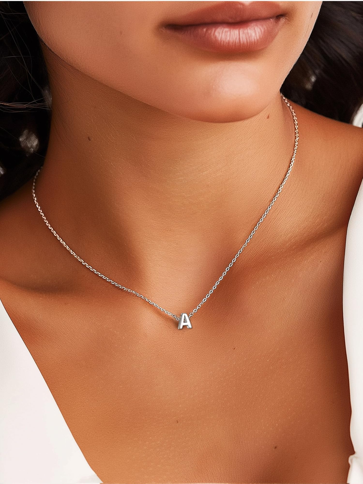 925 Sterling Silver Initial Necklace Letter Necklaces Delicate Dainty Small Pendant Necklace Silver Choker Necklace for Women J Initial Mothers Day Gifts for Mom