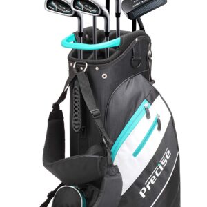 Precise AMG Men's Complete Golf Clubs Package Set Includes Titanium Driver, S.S. Fairway, S.S. Hybrid, S.S. 6-PW Irons, Putter, Bag, 3 H/C's Right Hand - Choose Size! (Tall Size +1", Right Hand)