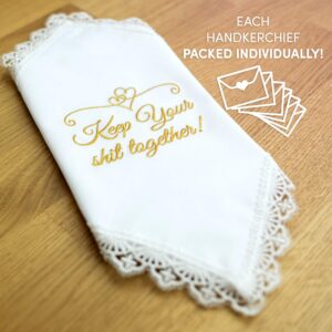 SAY HO UM Fun Wedding Handkerchiefs | Set of 6 | Keep Your Sht Together Gold