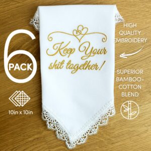 SAY HO UM Fun Wedding Handkerchiefs | Set of 6 | Keep Your Sht Together Gold