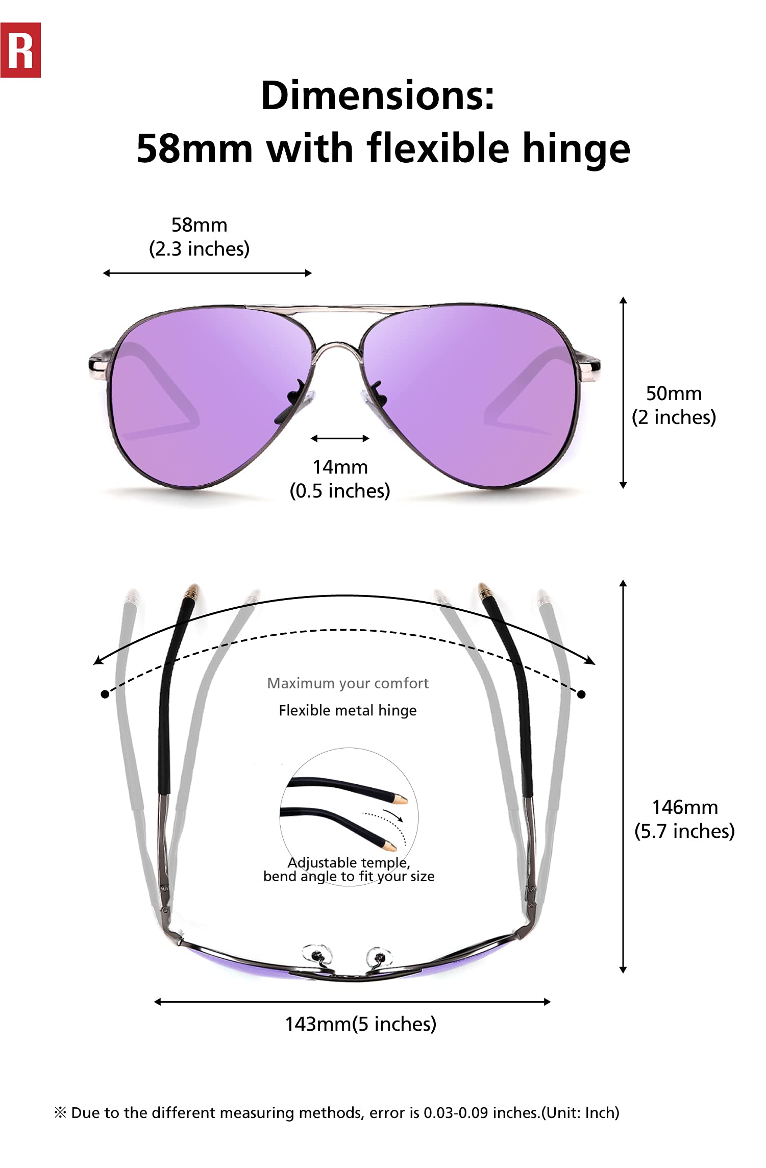 ROCKNIGHT Aviator Sunglasses for Women Polarized UV Protection Ladies Trendy Purple Sunglasses Mirrored Beach Fashion Sunglasses Present for Women