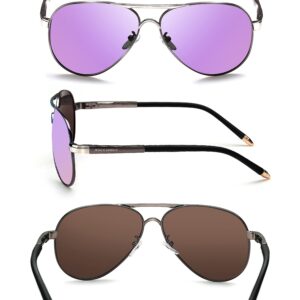 ROCKNIGHT Aviator Sunglasses for Women Polarized UV Protection Ladies Trendy Purple Sunglasses Mirrored Beach Fashion Sunglasses Present for Women