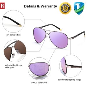 ROCKNIGHT Aviator Sunglasses for Women Polarized UV Protection Ladies Trendy Purple Sunglasses Mirrored Beach Fashion Sunglasses Present for Women